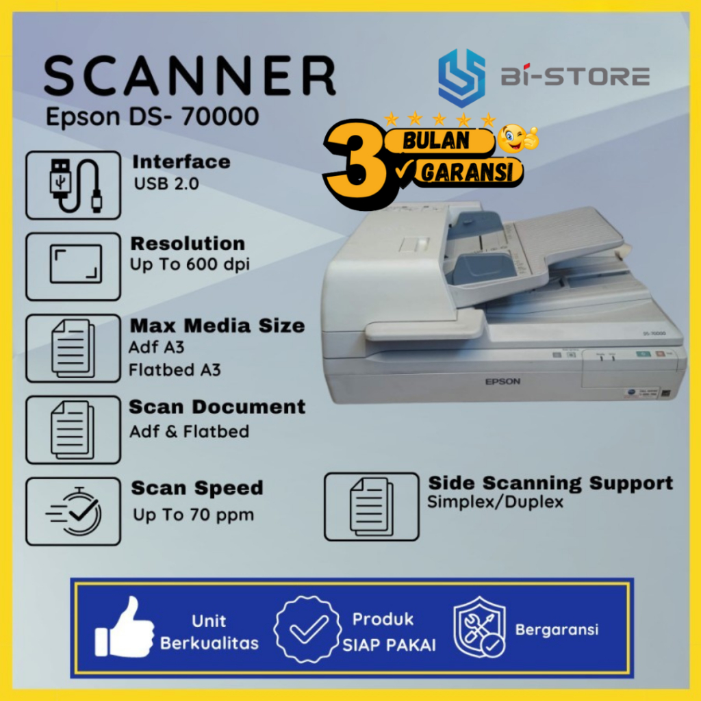 Jual Scanner A3 Epson DS-70000 High Speed Hingga 70 PPM Unit Siap pakai ...