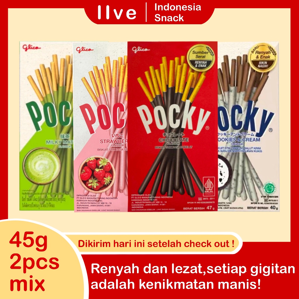 Jual Biskuit Glico Pocky 2pack 45g/30g Rasa Coklat / Stroberi / Cookies ...