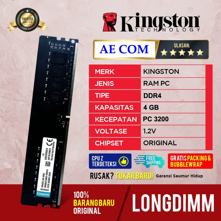 Jual RAM KINGSTON DDR4 8GB 25600 MHz PC 3200 RAM PC LONGDIMM GARANSI ...