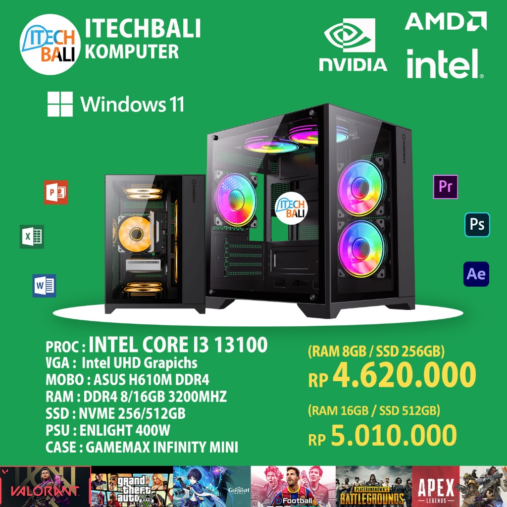 Jual Rakitan PC Intel Core i3 13100 RAM 8GB/16GB SSD 256GB/512GB ...