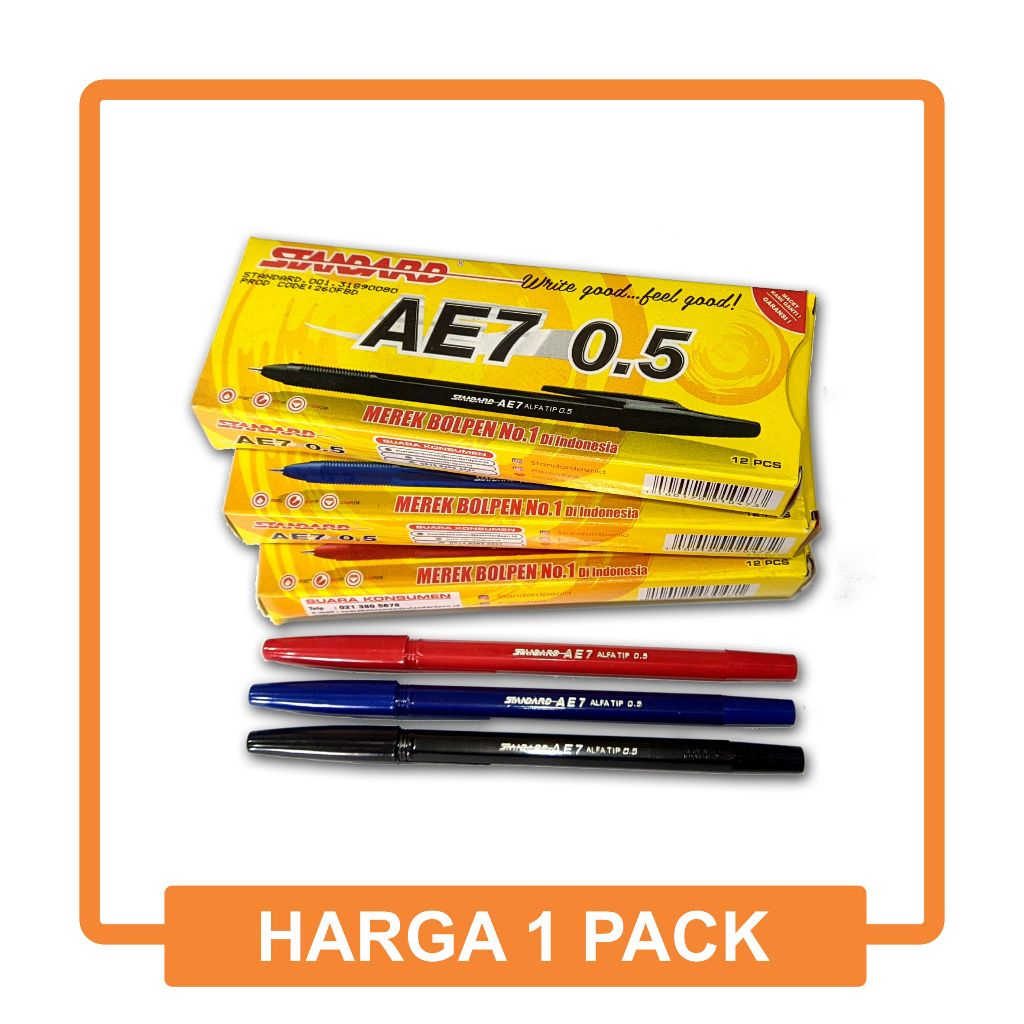 Jual BOLPEN / BULPEN / PULPEN STANDARD AE7 0.5 HITAM BIRU MERAH ...