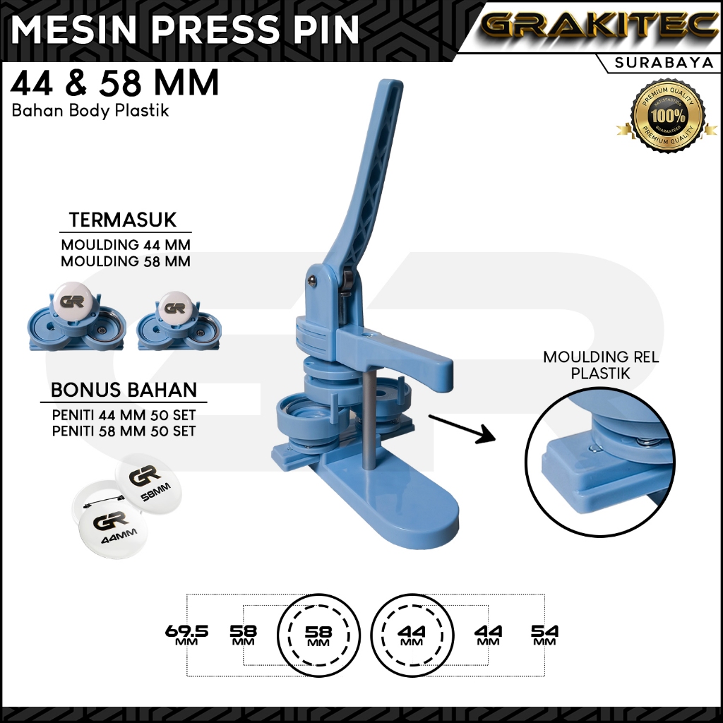 Jual Alat Press Pin Moulding 44 & 58 mm Bahan Body Plastik Grakitec ...