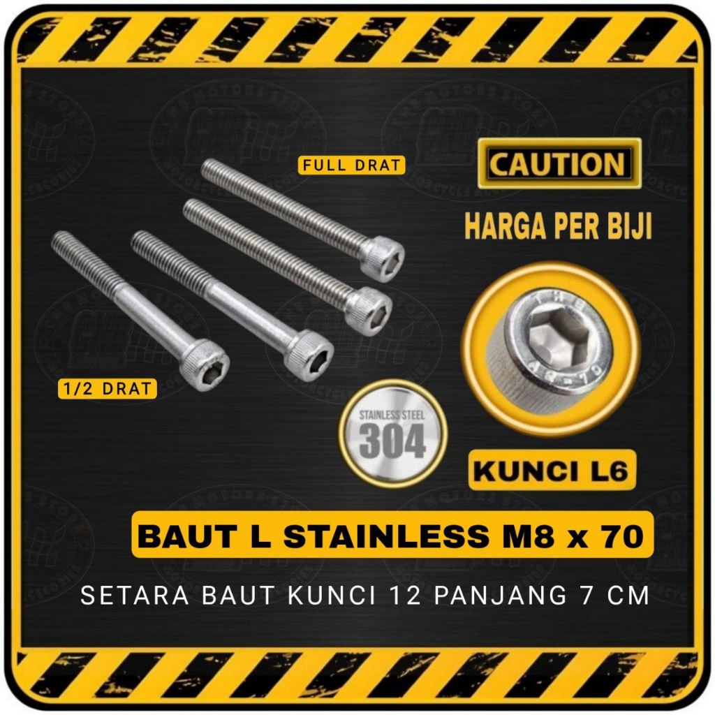 Jual Baut L STAINLESS M8 x 70 || M8x70 ( Setara Baut Kunci 12 | Panjang 70 mm / 7 cm ) | Shopee ...