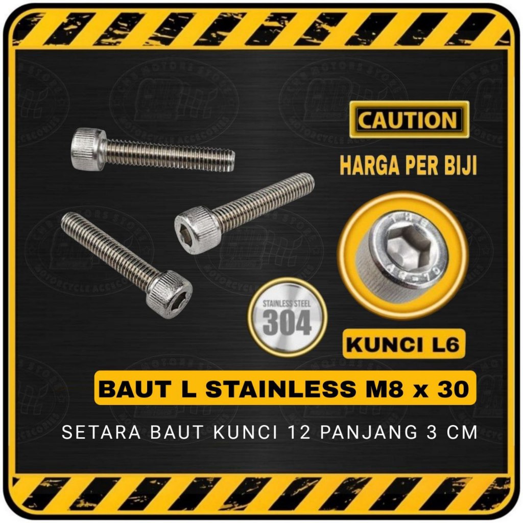 Jual Baut L STAINLESS M8 x 30 || M8x30 ( Setara Baut Kunci 12 | Panjang 30 mm / 3 cm ) | Shopee ...