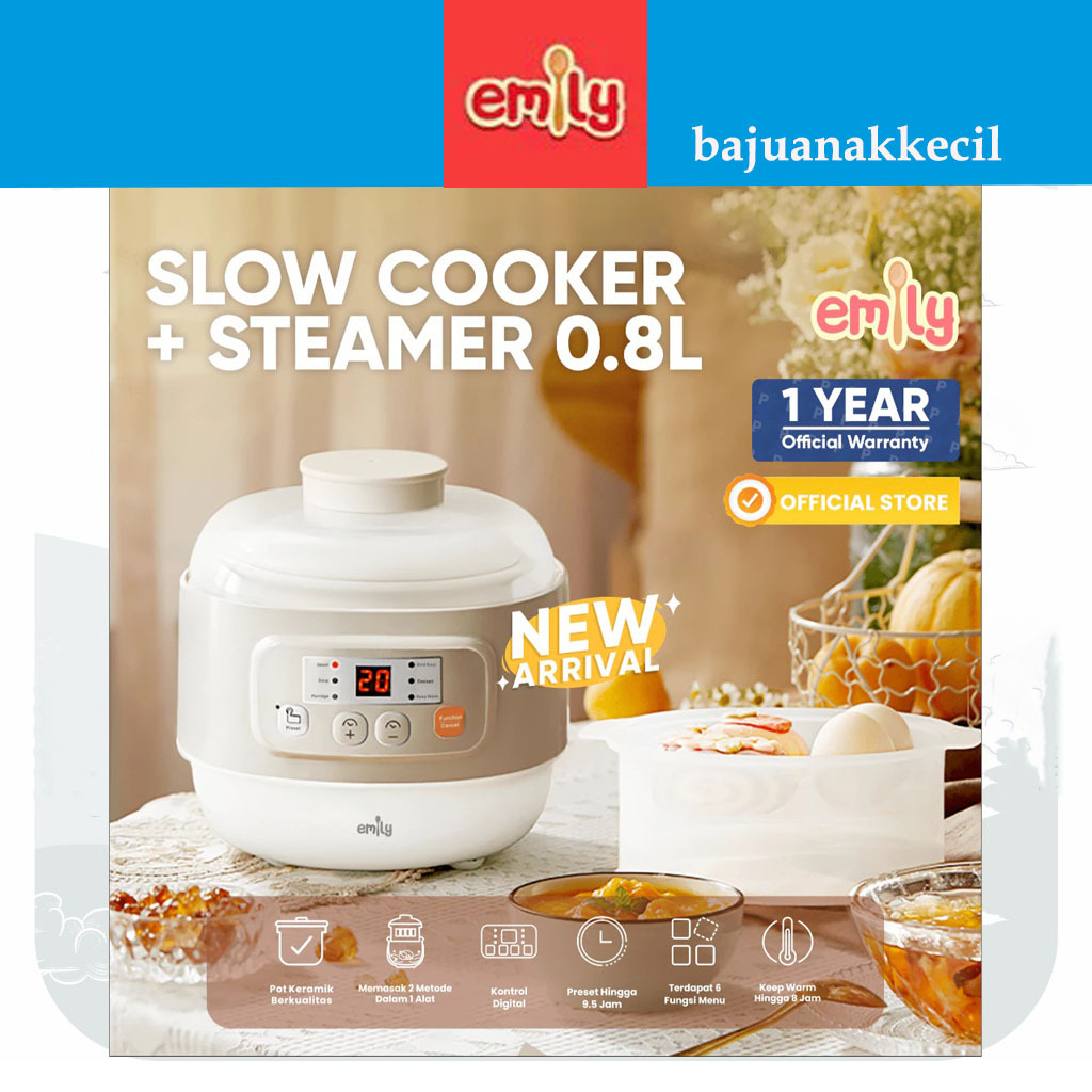 Jual Emily Slow Cooker + Steamer 0,8L Ceramic Mpasi Slowcooker Bayi ...