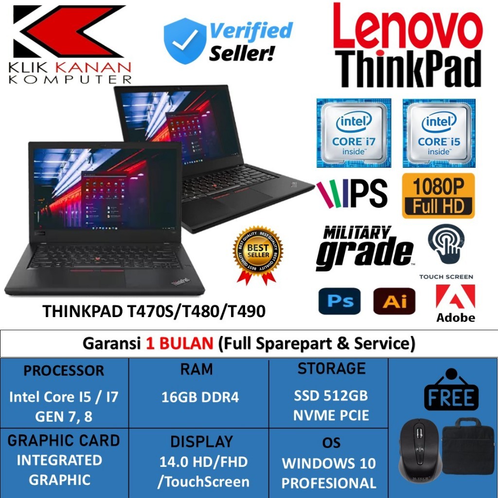 Jual Laptop Military Grade Lenovo Thinkpad T480 T480s Intel Core i5 ...