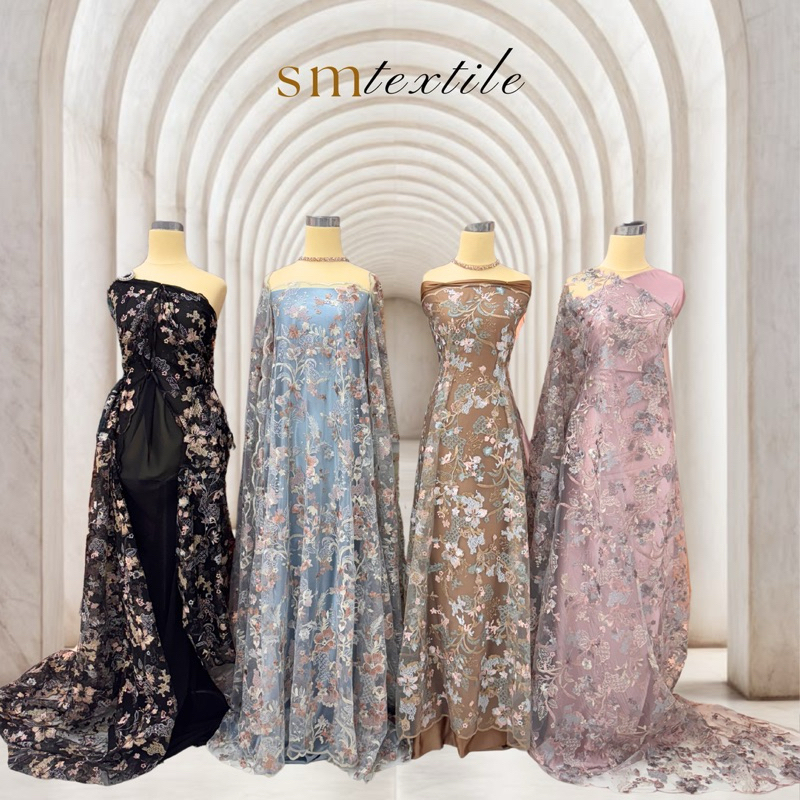 Jual Kain Tile Premium Flora Multitone BMT 1331 | Tulle Motif Bunga ...