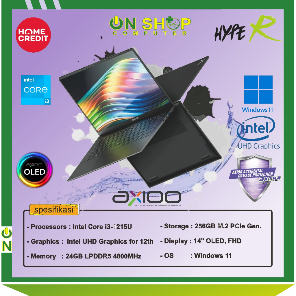 Jual AXIOO HYPE R3 OLED Core i3 1215U 24GB 256GB W11 Grey | baterai 60 ...