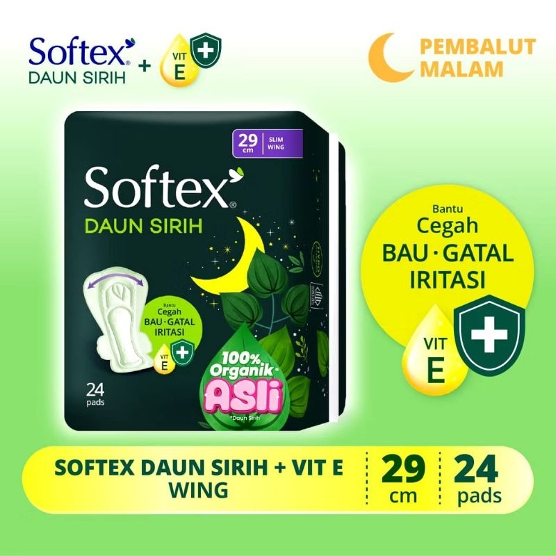 Jual Softex Daun Sirih + Vitamin Jumbo Pack 29cm 24 Pads - Pembalut Daun Sirih malam | Shopee ...