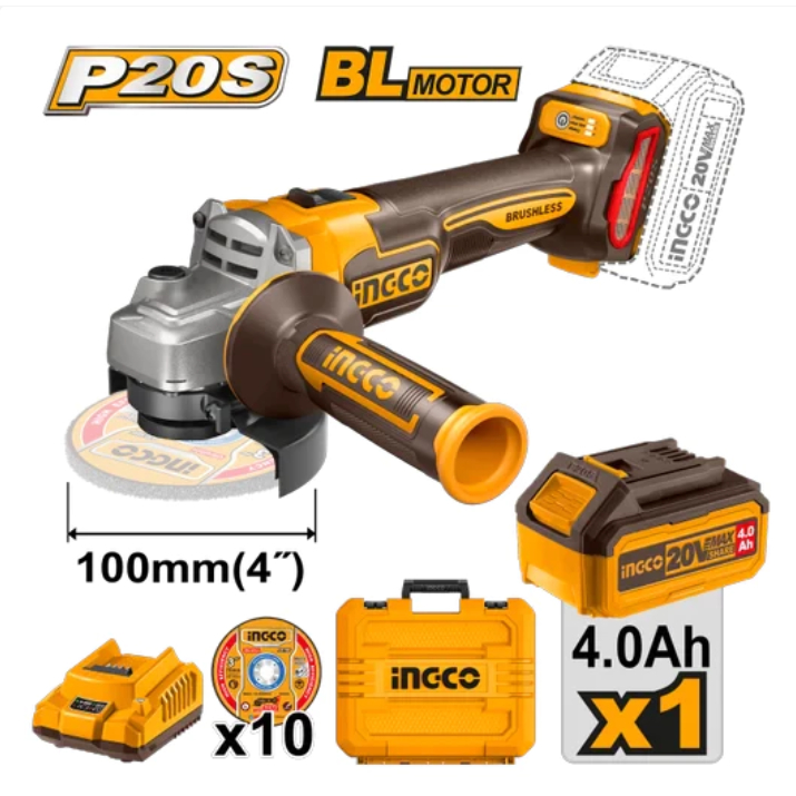 Jual INGCO mesin gerinda baterai 20V/cordless grinder set 1 baterai 2ah ...