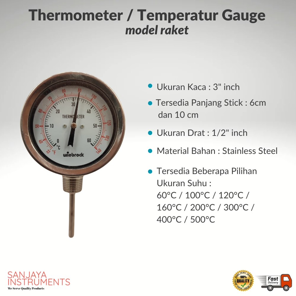 Jual Thermometer Stick Wiebrock 3" inch 60°C - 300°C model Raket ...