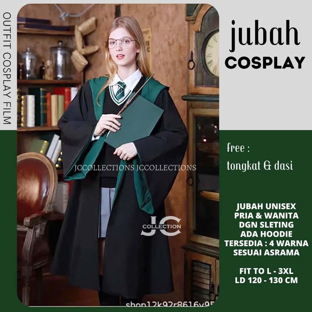 Jual Jubah Asrama Penyihir Free tongkat Huffle puff Sly therinne Gre ...