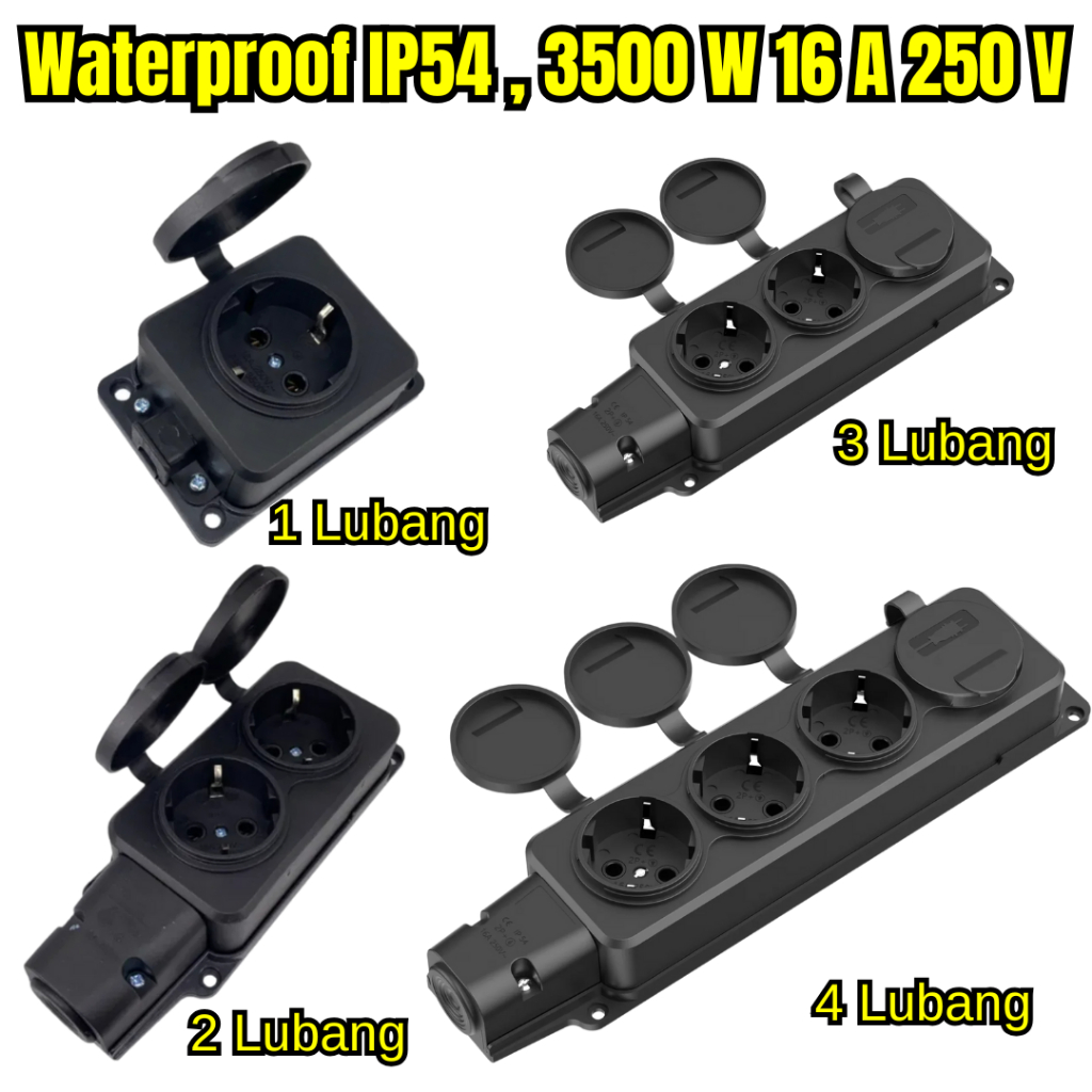 Jual Colokan Listrik Outdoor Waterproof IP54 16A 250V EU 3500 Watt Stop ...