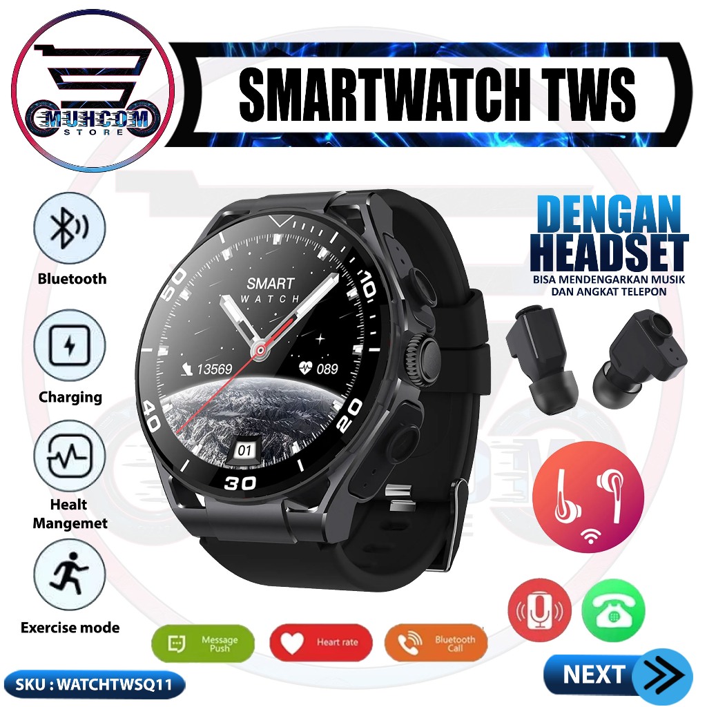 Jual TWS Q11 Ear Buds Nirkabel & Smartwatch Bluetooth Cerdas Pemutar ...