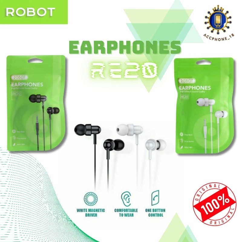 Jual ROBOT RE20 Wired Earphone Bass Android Original | Shopee Indonesia