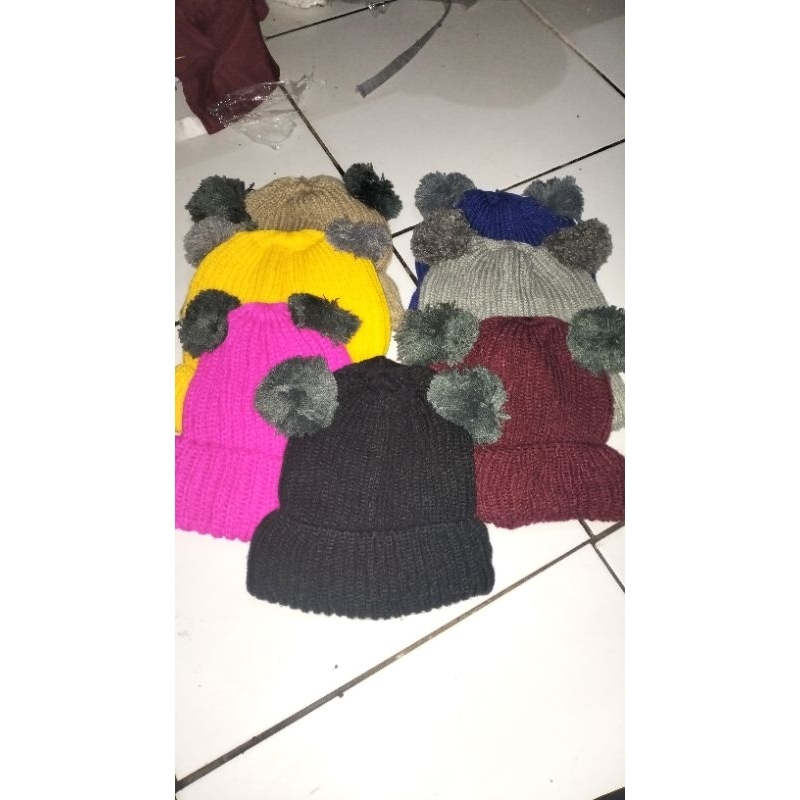 Jual kupluk pom pom jambul dua kupluk anak anak bayi cewe dan cowo ...