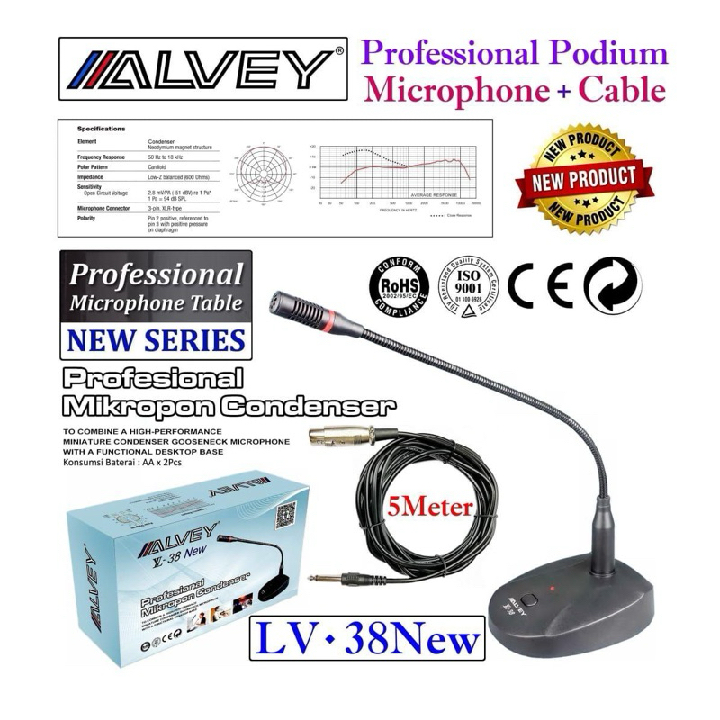 Jual Mic Meja Podium Microphone Mimbar ALVEY LV-38New Mikrofon Rapat Profesional Condenser ...