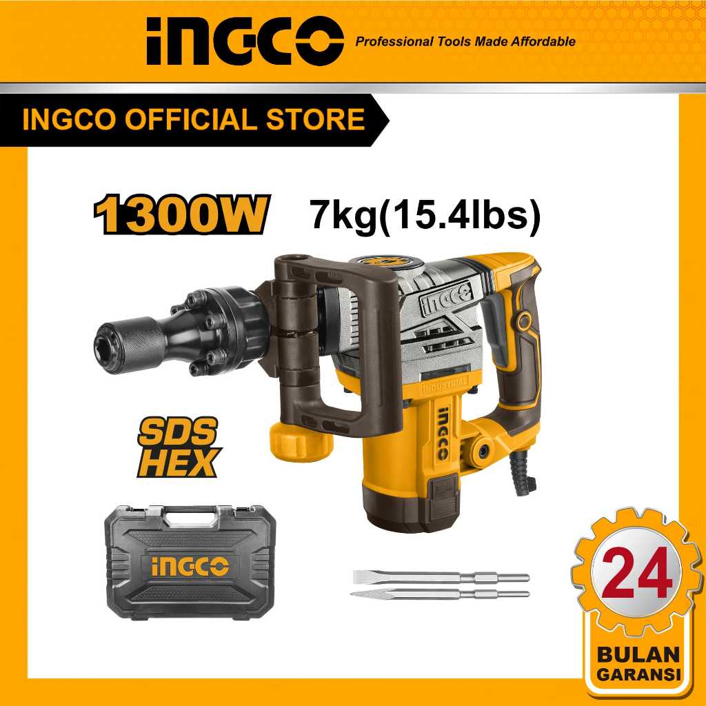 Jual INGCO 1300W Demolition Breaker dengan Chuck HEX Dilengkapi dengan 2 Pcs Chisel untuk ...