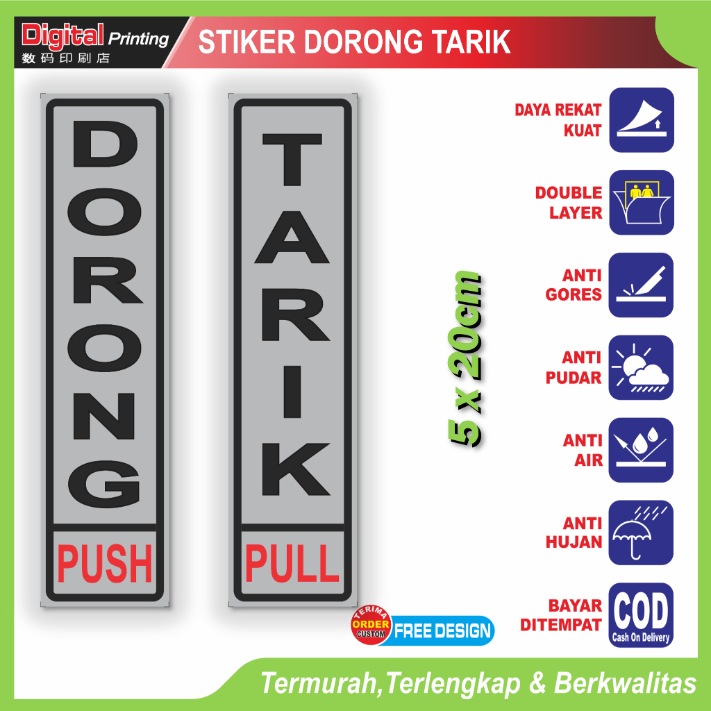 Jual Stiker tulisan dorong tarik petunjuk buka tutup pintu sticker ...