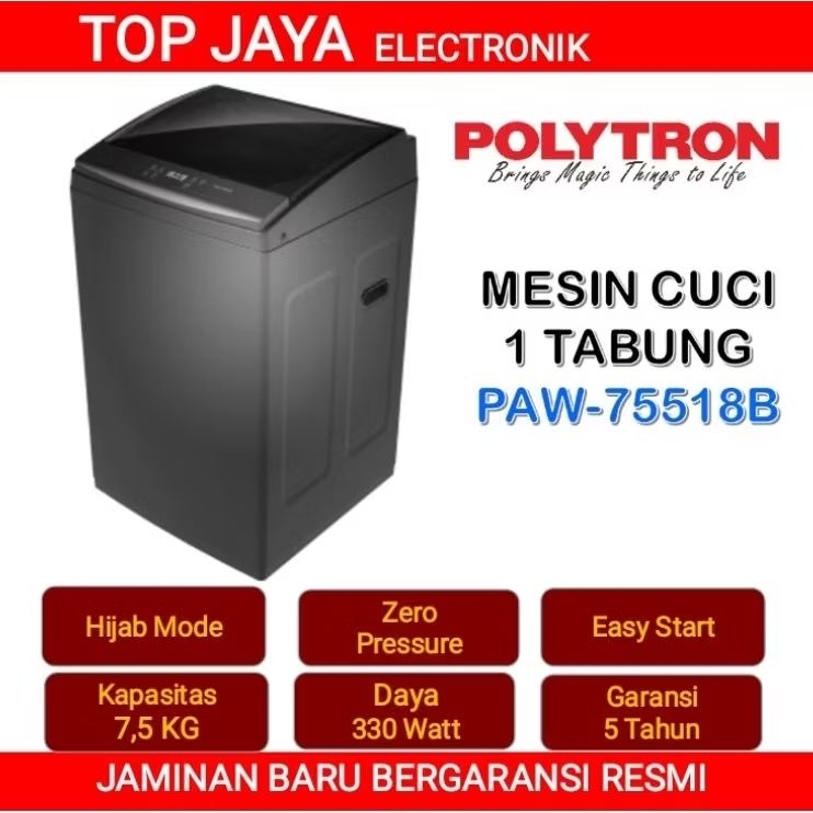 Jual MESIN CUCI POLYTRON 7,5KG TOP LOADING/POLYTRON 1 TABUNG PAW-75518B NEW SERIES | Shopee ...