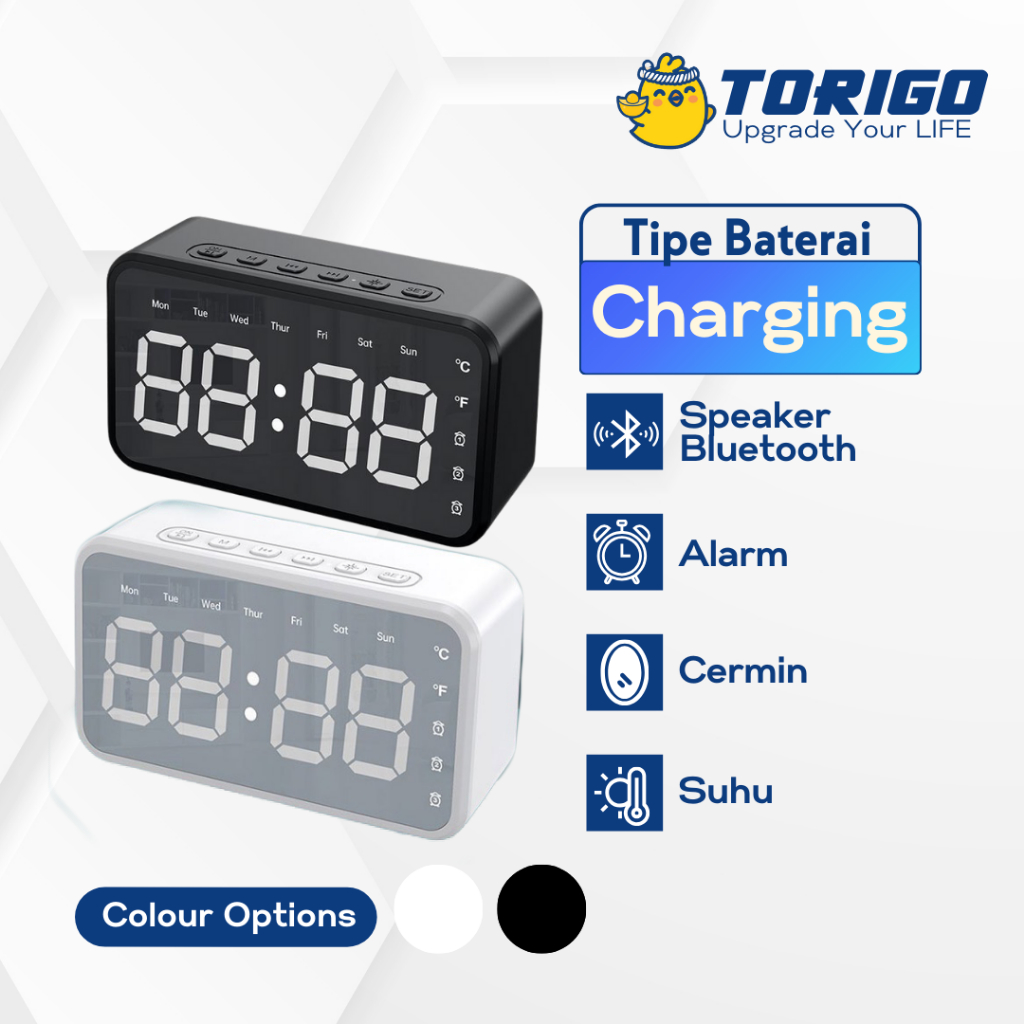 Jual TORIGO Jam Meja Digital Bluetooth Speaker Alarm LED Clock | Shopee ...
