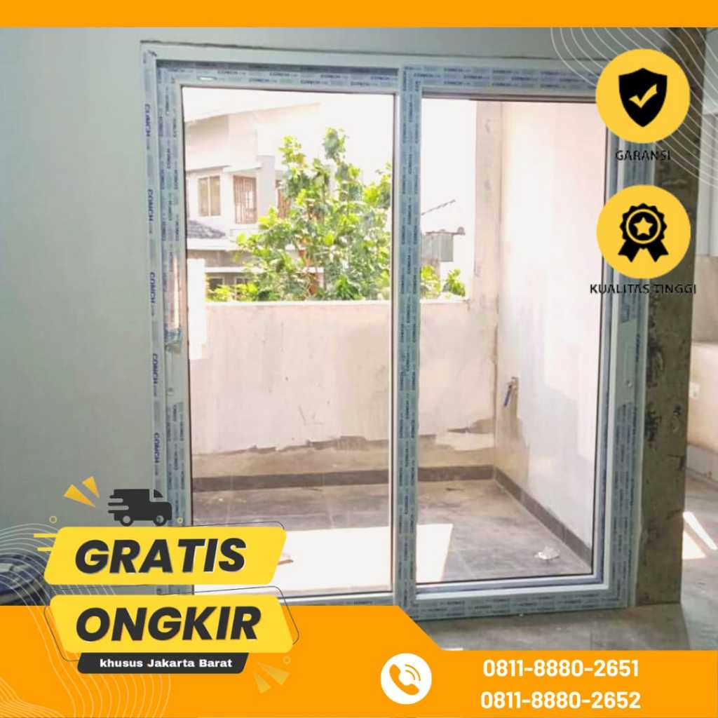 Jual Pintu Sliding 2 Daun Buka Tengah Rel Gantung UPVC Merek CONCH uk ...