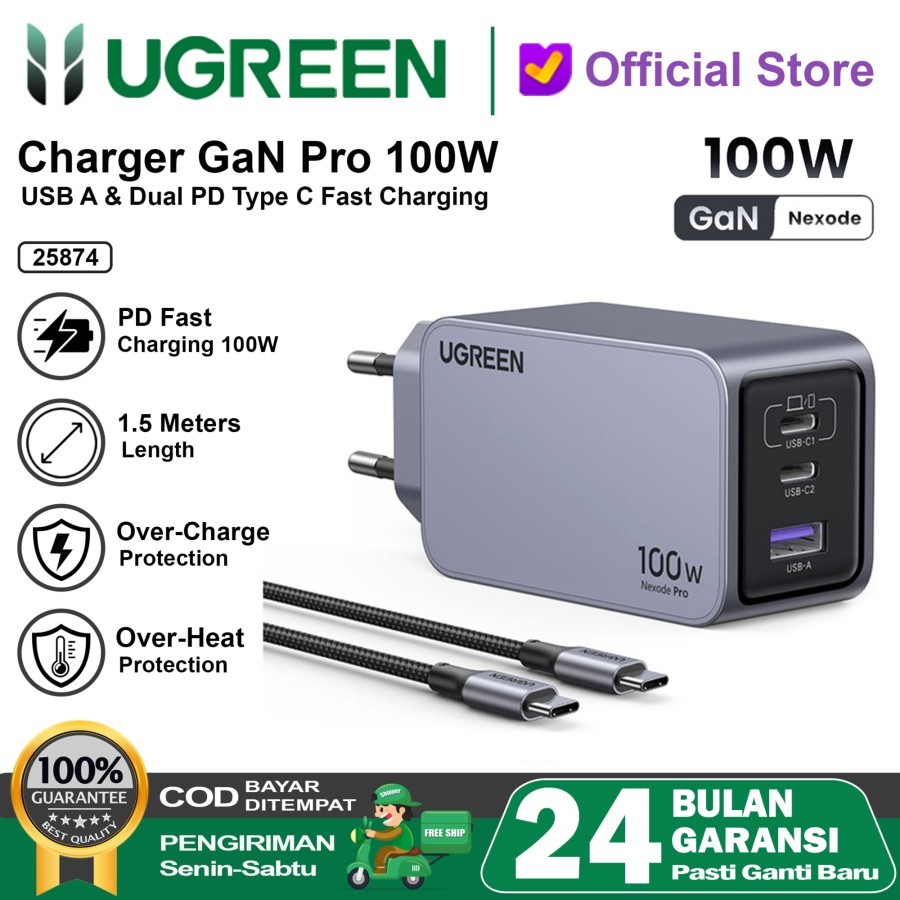 Jual UGREEN Charger GaN Pro Mini Size PD Type C Fast Charging 100W 1SET ...
