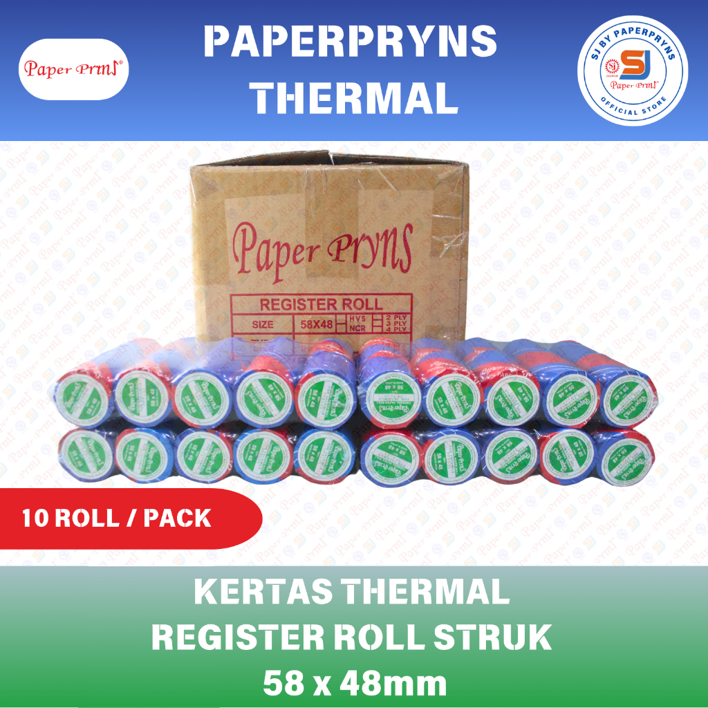 Jual PAPERPRYNS Kertas Thermal Register Roll Struk 58 x 48mm - 1 PACK ...