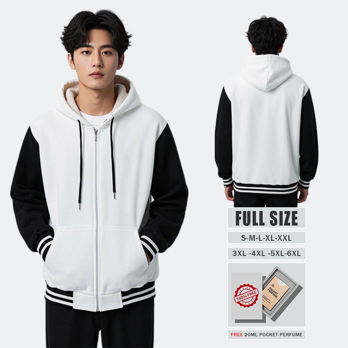 Jual jaket pria jumbo hoodie oversize full size S-6XL PUTIH HITAM jaket ...