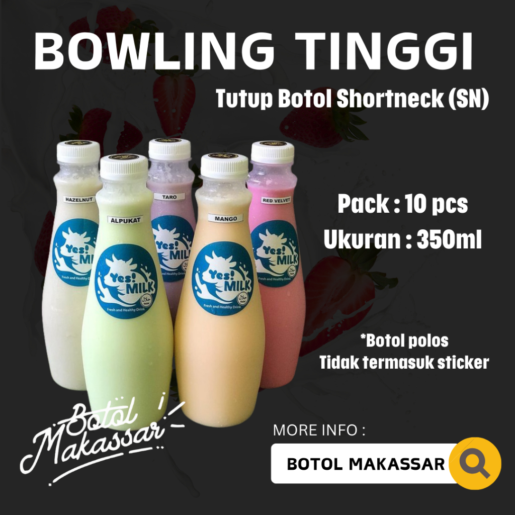 Jual Botol Bowling Tinggi Ukuran 350 ml (isi :10 pcs) Tutup Shortneck ...