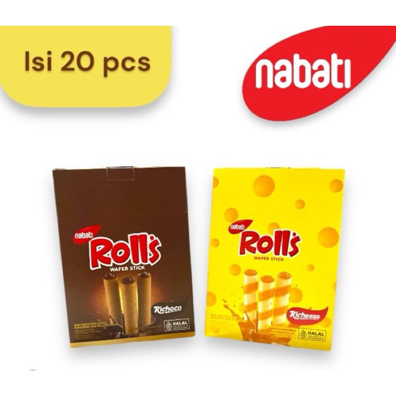 Jual nabati wafer roll stik cokelat dan keju 1box isi 20 pcs x 6gram ...