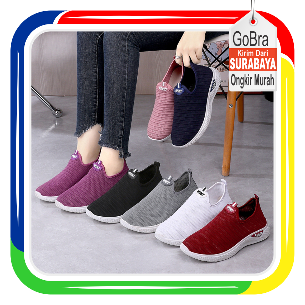 Jual Gobra ♕ SEP104 (Tanpa Kotak) Sepatu Sneakers Wanita Tanpa Tali ...