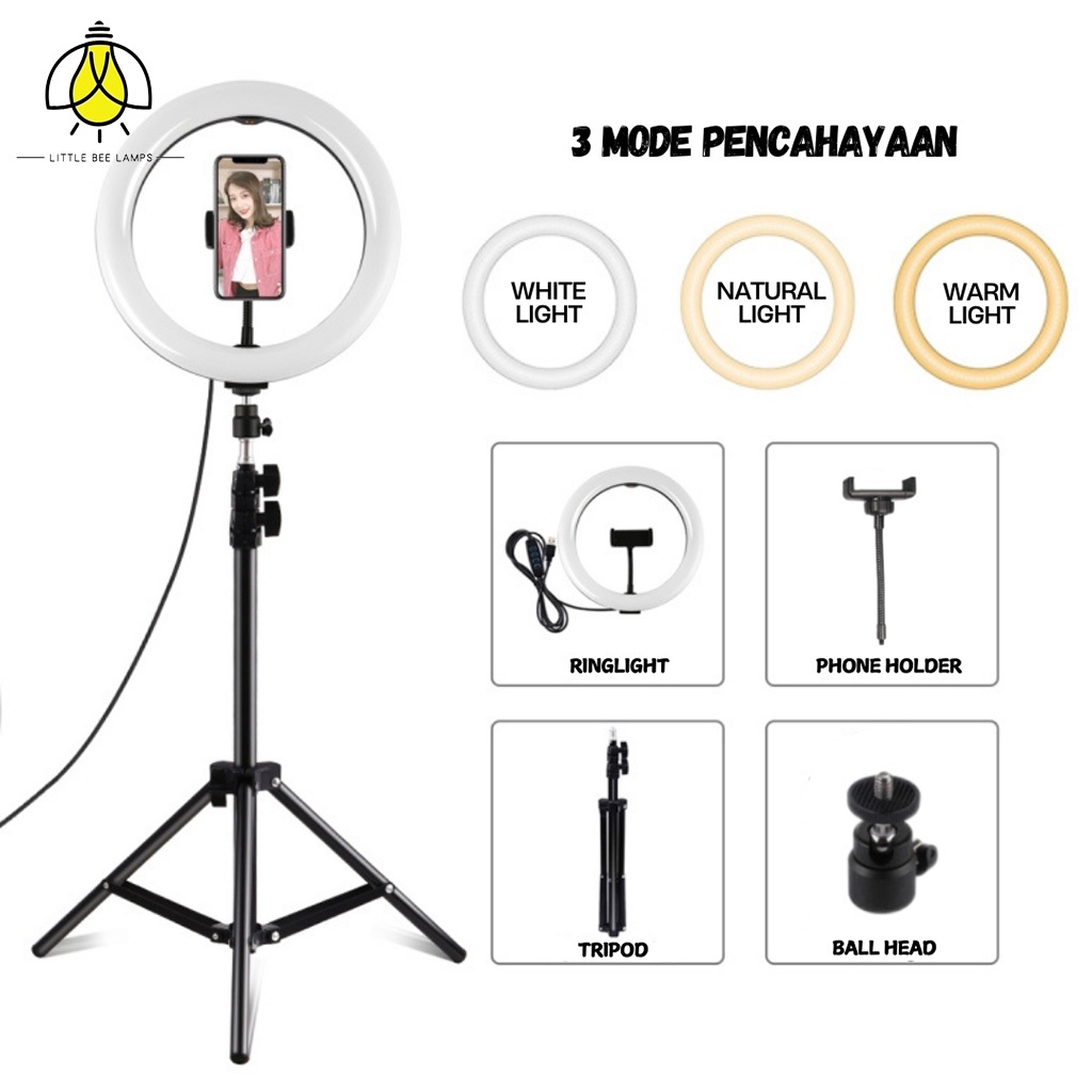 Jual Tripod Handphone 2,1 m Tripod Ringlight Lampu Selfie 3 Warna Tiang ...