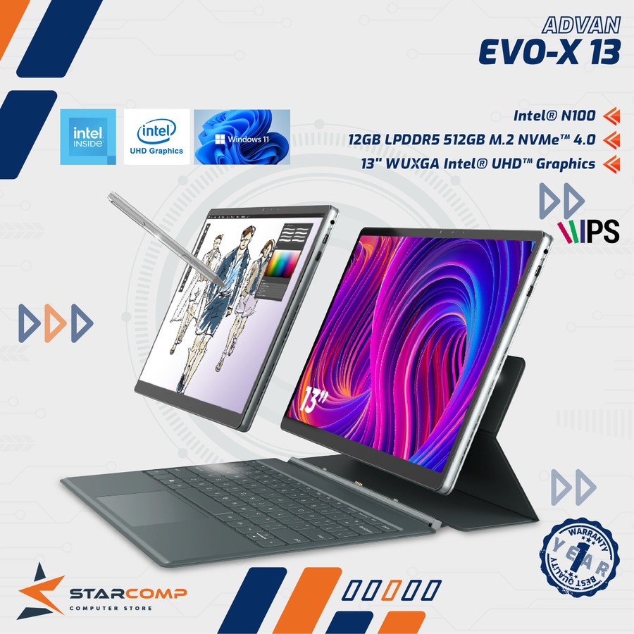 Jual Advan Laptop 2 in 1 Evo-X 13 Intel N100 12GB 512GB 2K IPS 100% ...