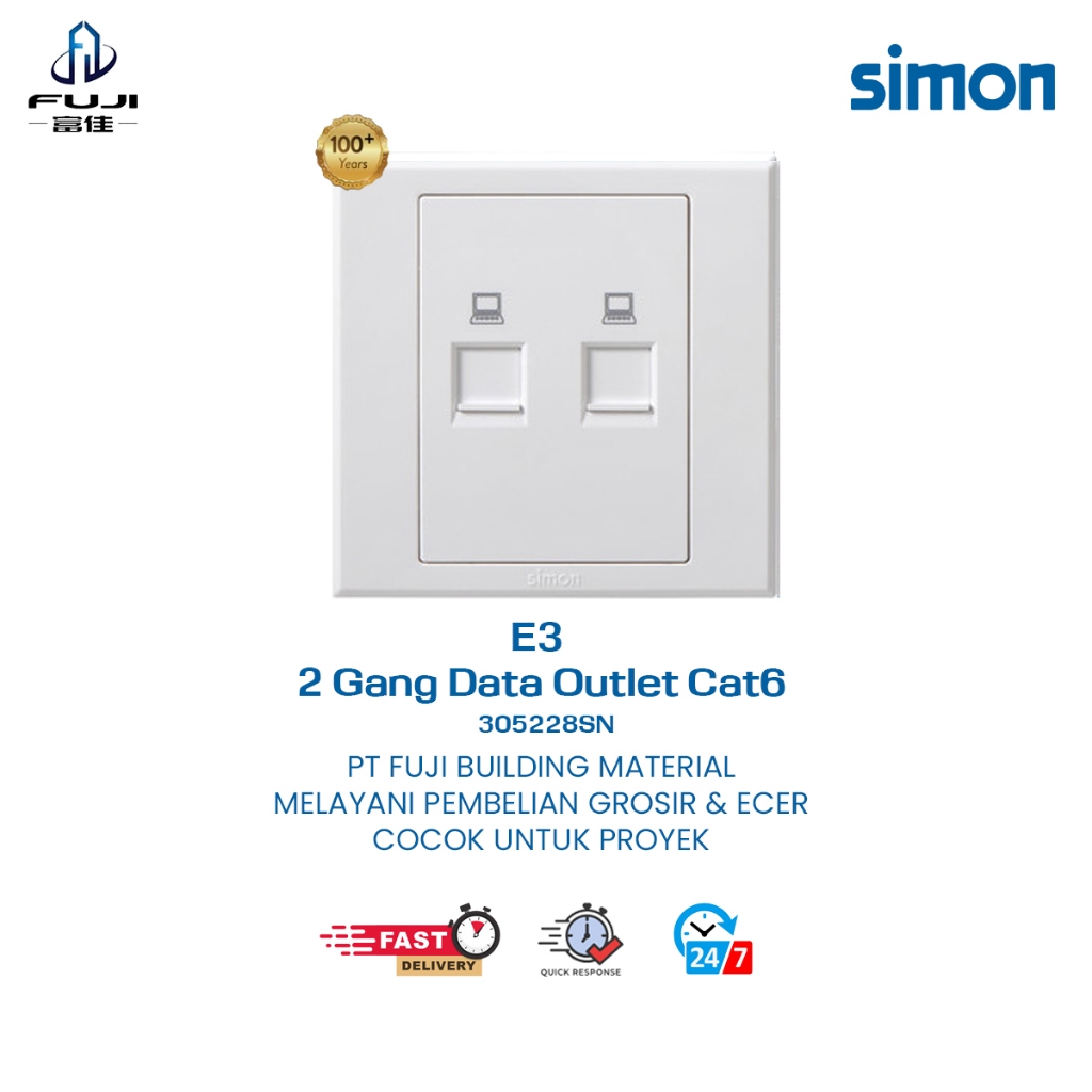 Jual Simon Saklar Twin Data Outlet Cat 6 Kontak Dinding E3 2 Gang ...