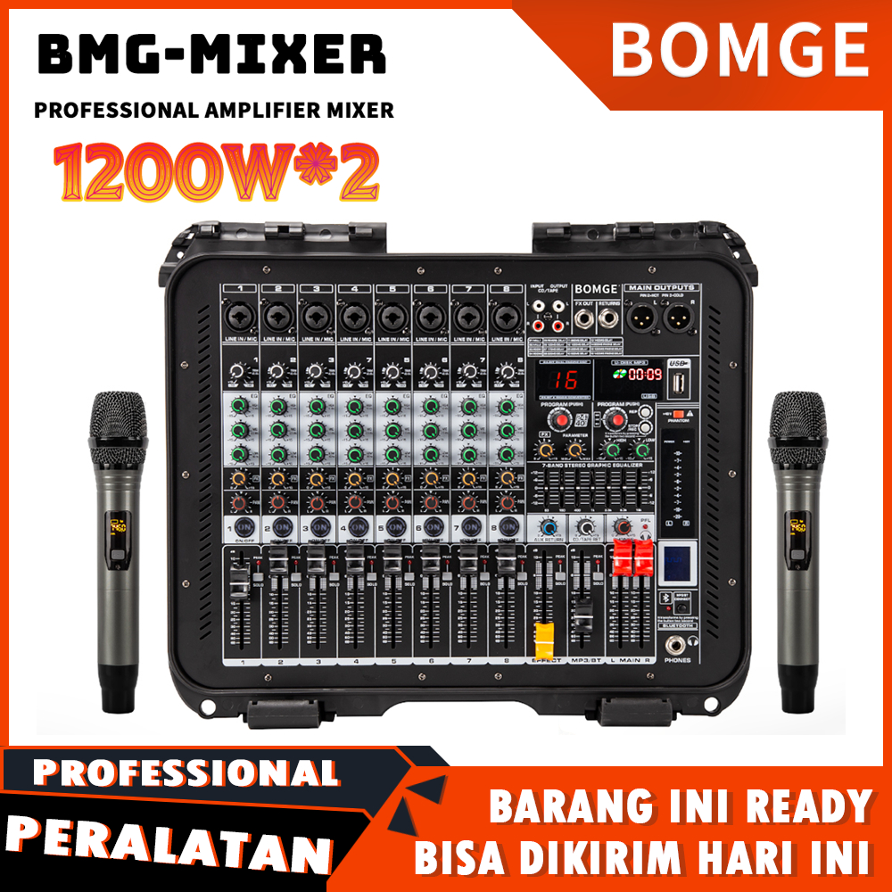 Jual BOMGE BDP POWER MIXER Daya Profesional dengan kotak pelindung Mikrofon UHF 8 saluran*2 ...