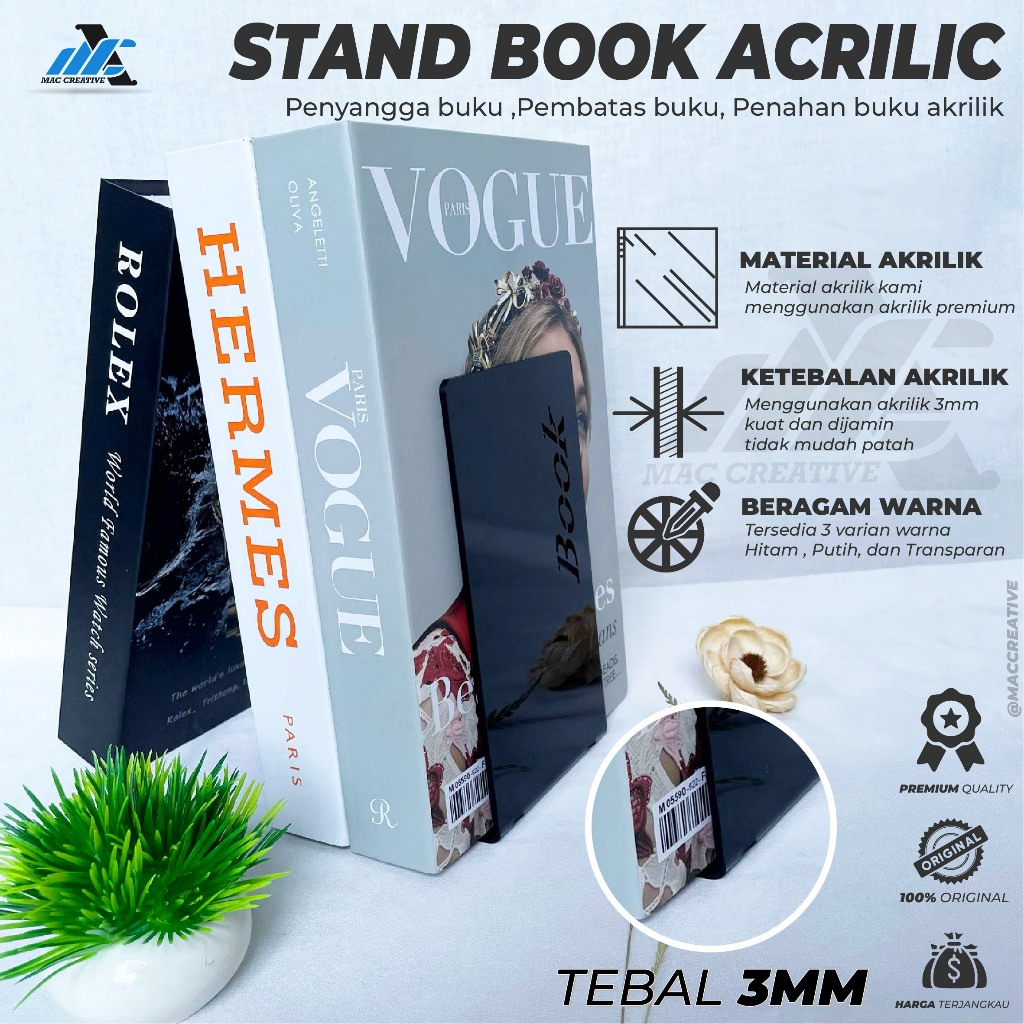 Jual Akrilik Pembatas Buku Tebal 3mm - Penyangga Buku Sekat Buku ...