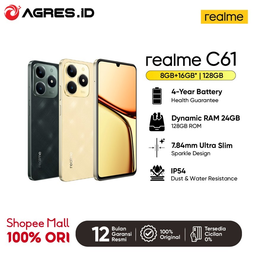 Jual REALME C61 8GB 128GB DARK GREEN SPARKLE GOLD GARANSI RESMI INDONESIA | Shopee Indonesia