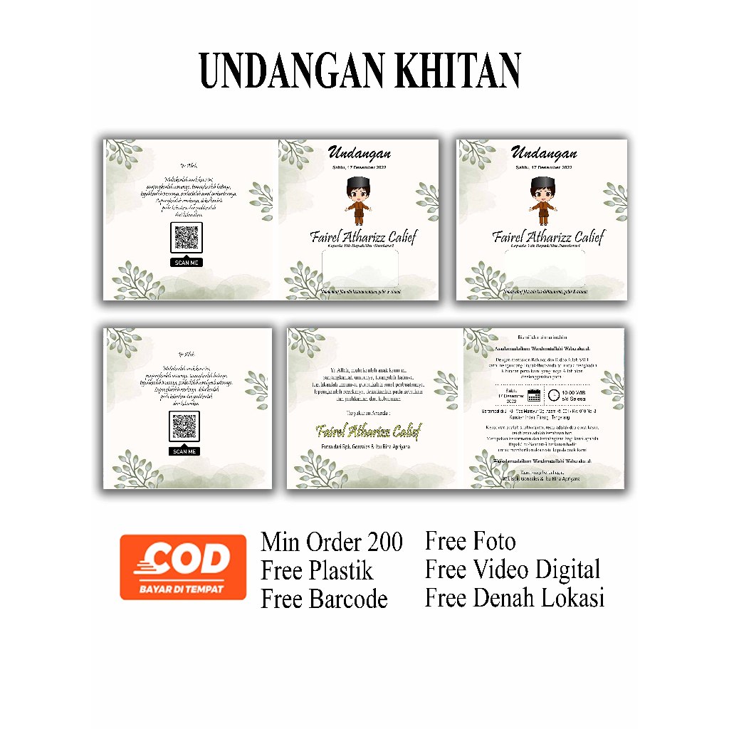 Jual Undangan Khitanan/Khitan/Sunatan/Sunat Lipat Dua Bahan BC 150 GSM Undangan Termurah Elegan ...