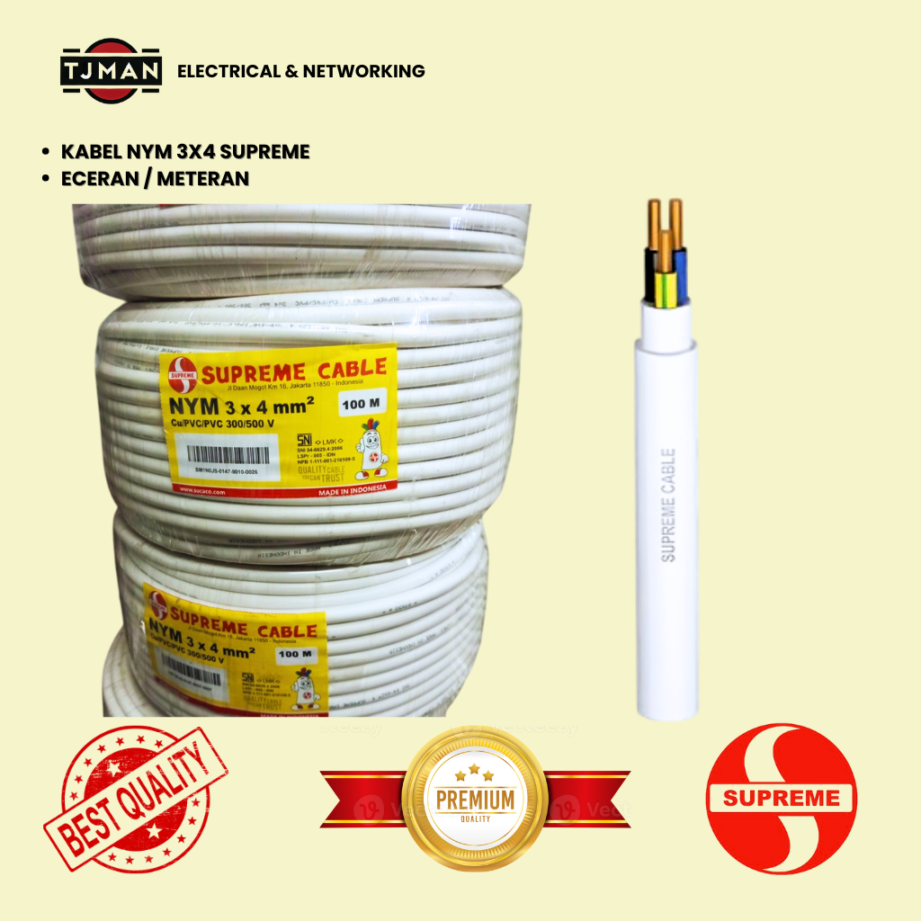 Jual KABEL NYM 3X4 SUPREME / KABEL TUNGGAL PER METER | Shopee Indonesia