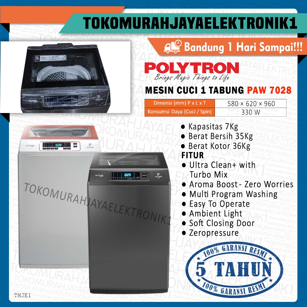 Jual Mesin Cuci 1 Tabung POLYTRON Zeromatic Laguna 7 Kg PAW 7028 Hijab Series Garansi Resmi ...