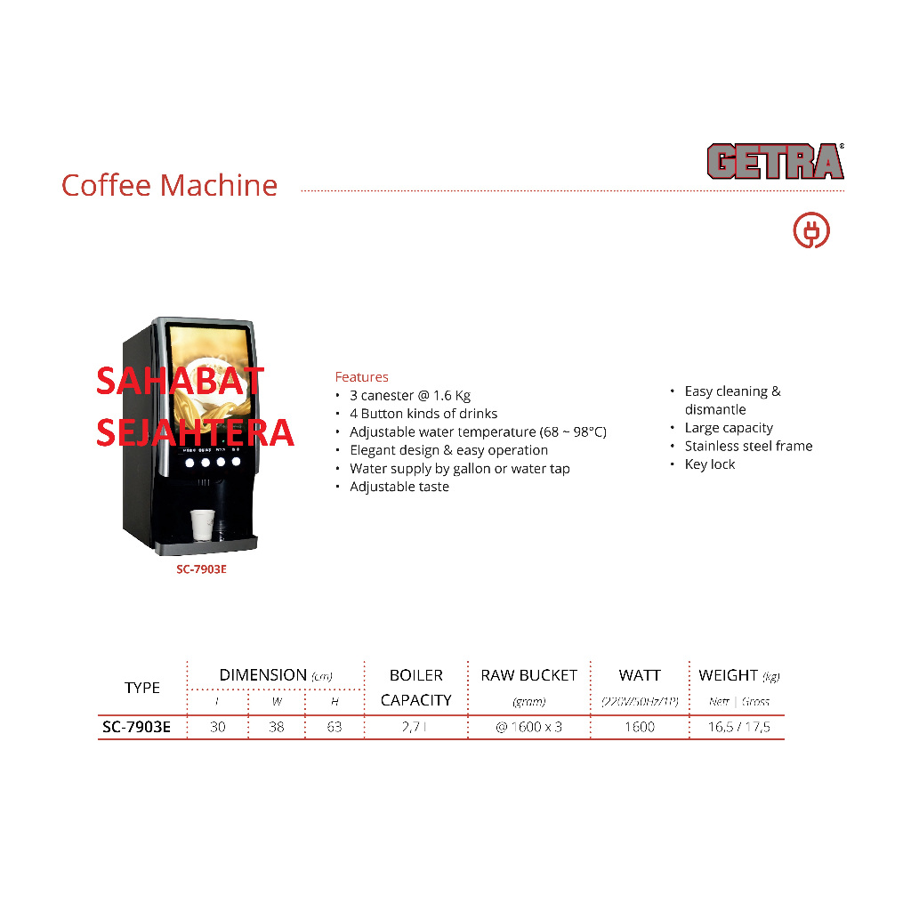 Jual GETRA Coffee Machine SC-7903E Dispenser Kopi 2,7 Liter | Shopee ...