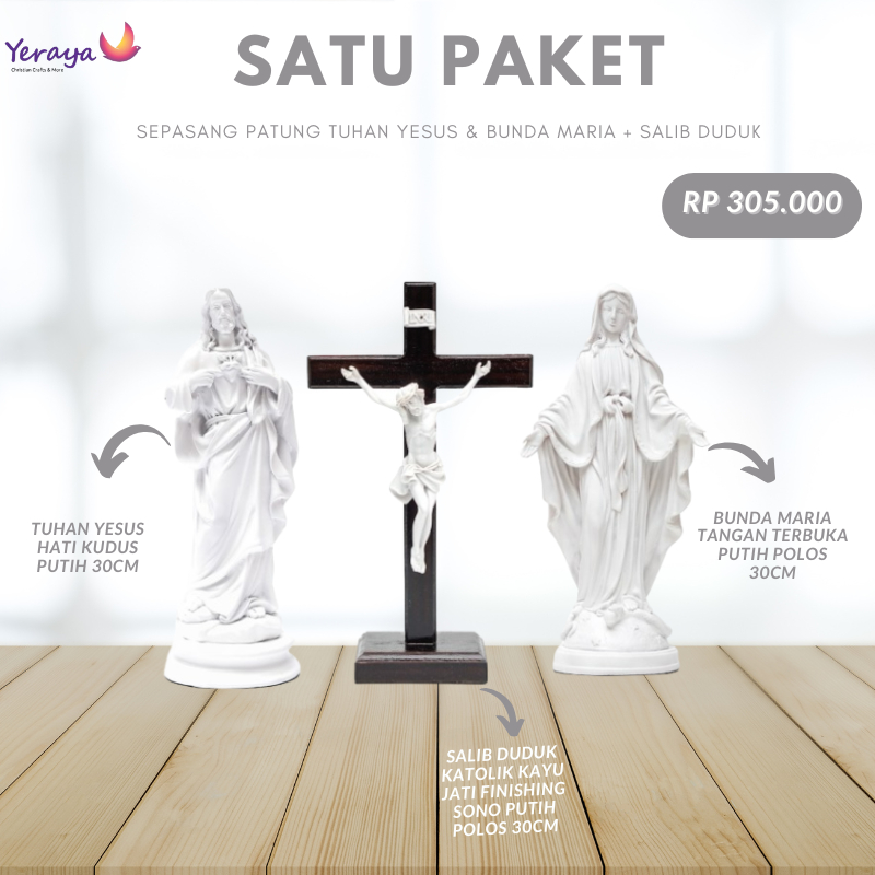 Jual Satu Paket Patung Tuhan Yesus Hati Kudus Bunda Maria & Salib Duduk ...