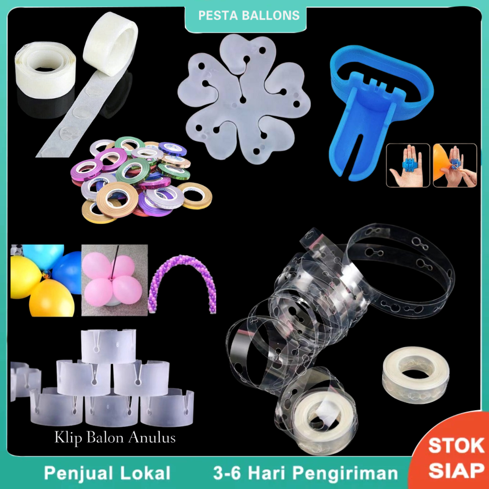 Jual Alat balon/Klip Balon Analus/Lem balon/Pengikat Balon/Pita Balon 5 Meter/2 Layer Klip Balon ...