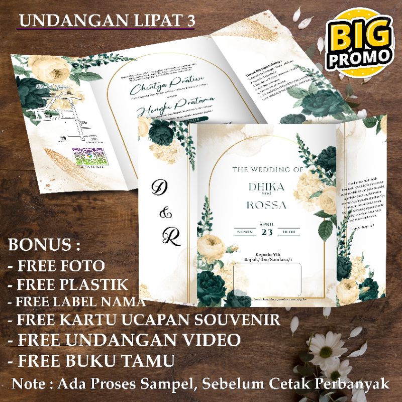 Jual Undangan Pernikahan, Undangan Wedding Model lipat 3 | Shopee Indonesia