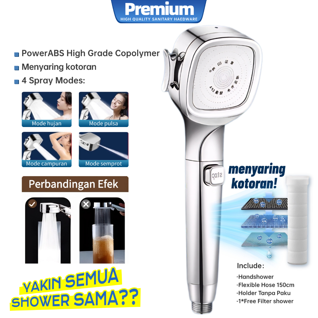 Jual TSONG Kepala Shower Mandi Premium 4 Mode Air Shower set Head Shower Handheld Shower Kamar ...