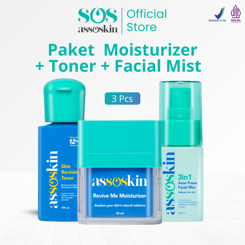 Jual ASSOSKIN Paket Skincare 3in1 Moisturizer Toner Facemist ...