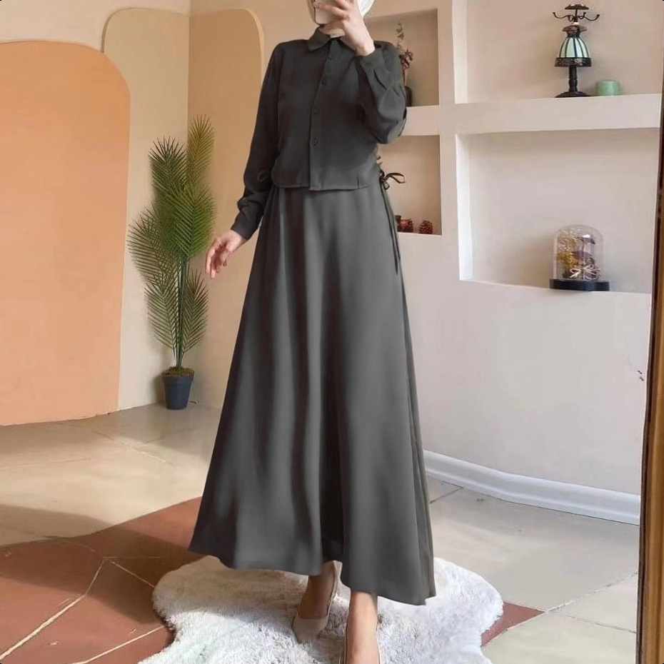 Jual GDTIMA One Set Premium Wanita Polo Collar Blouse Rok Elegant Set ...