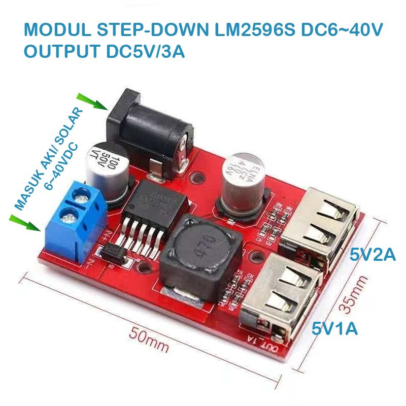 Jual KIT MODUL STEP DOWN LM2596S 6-40V DC TO DC 5A 3A STEP DOWN DC POWER CONVERTER MOBIL LM 2596 ...