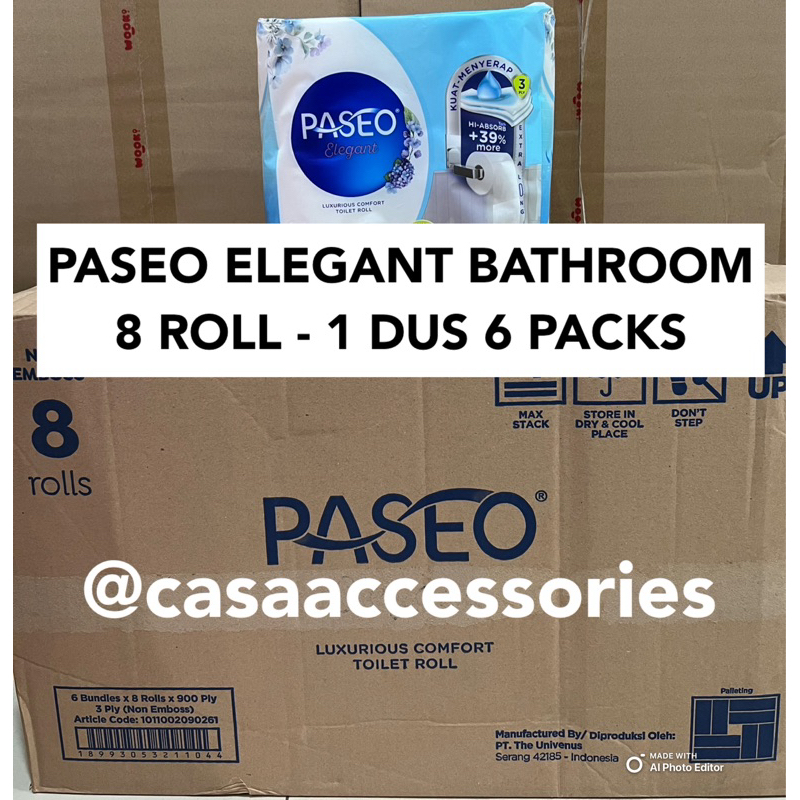 Jual Paseo Elegant Tissue Gulung Toilet Bathroom 300 Sheets 3 Ply 8 Roll Isi 6 Pack- 1 DUS ...